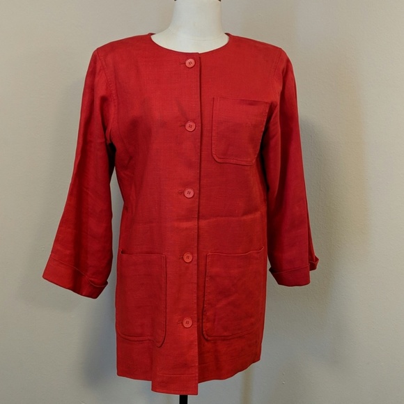 Yves Saint Laurent | Jackets & Coats | Red Linen Ysl Jacket Vintage 8s ...